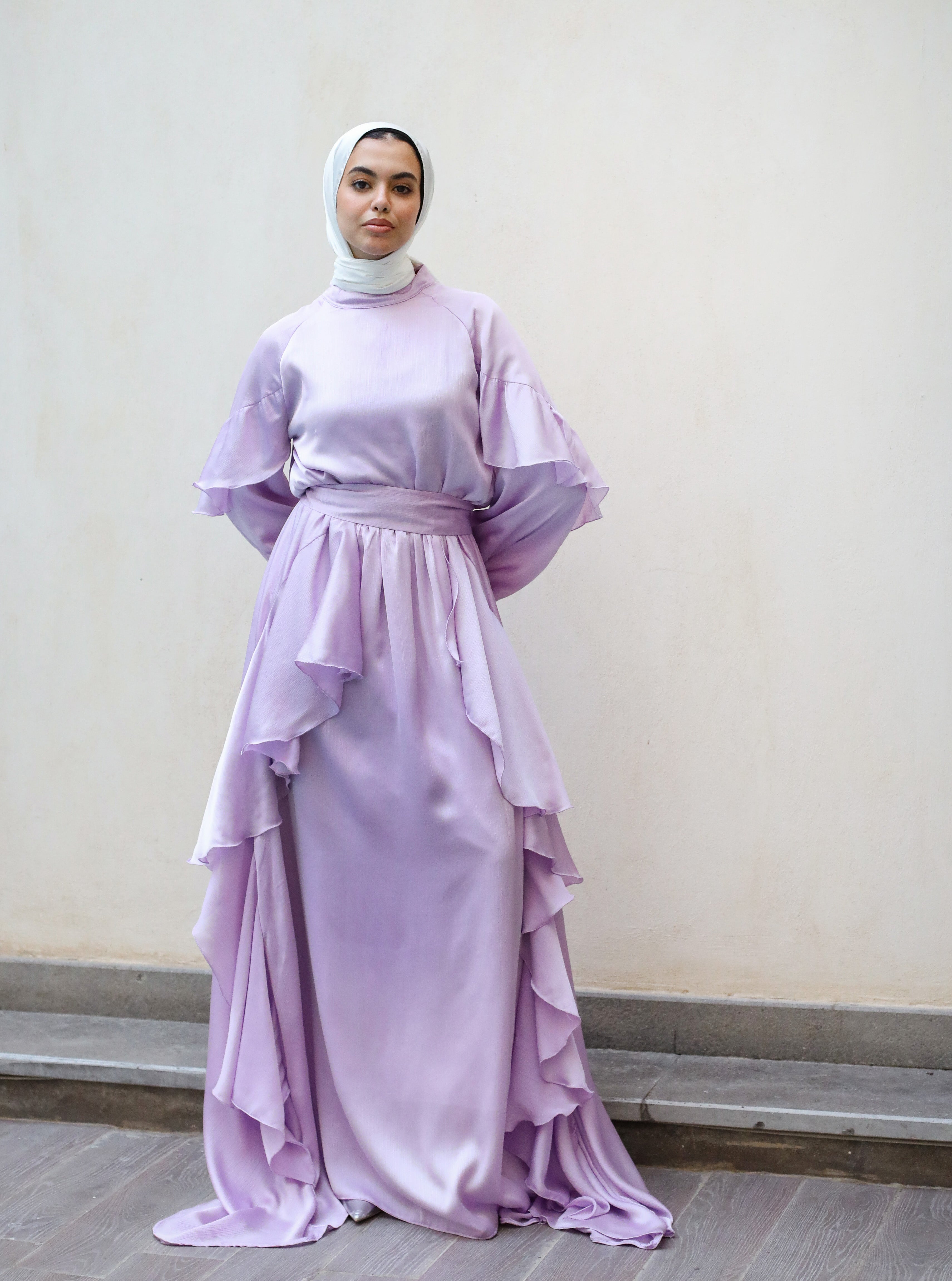 Satin Ruffles Dress - Lilac – Hijab Boutique