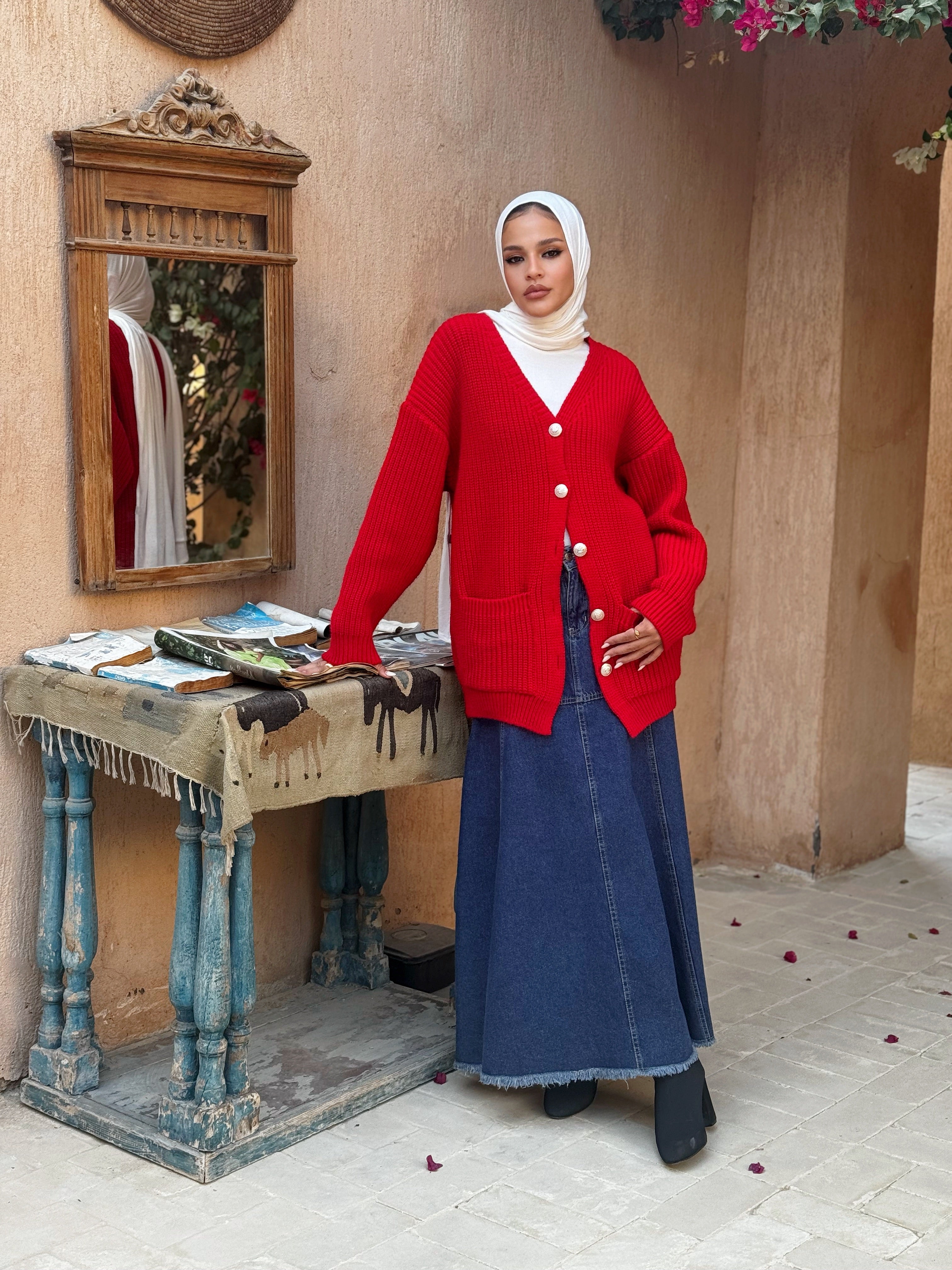 Basic Knit Cardigan - Red – Hijab Boutique