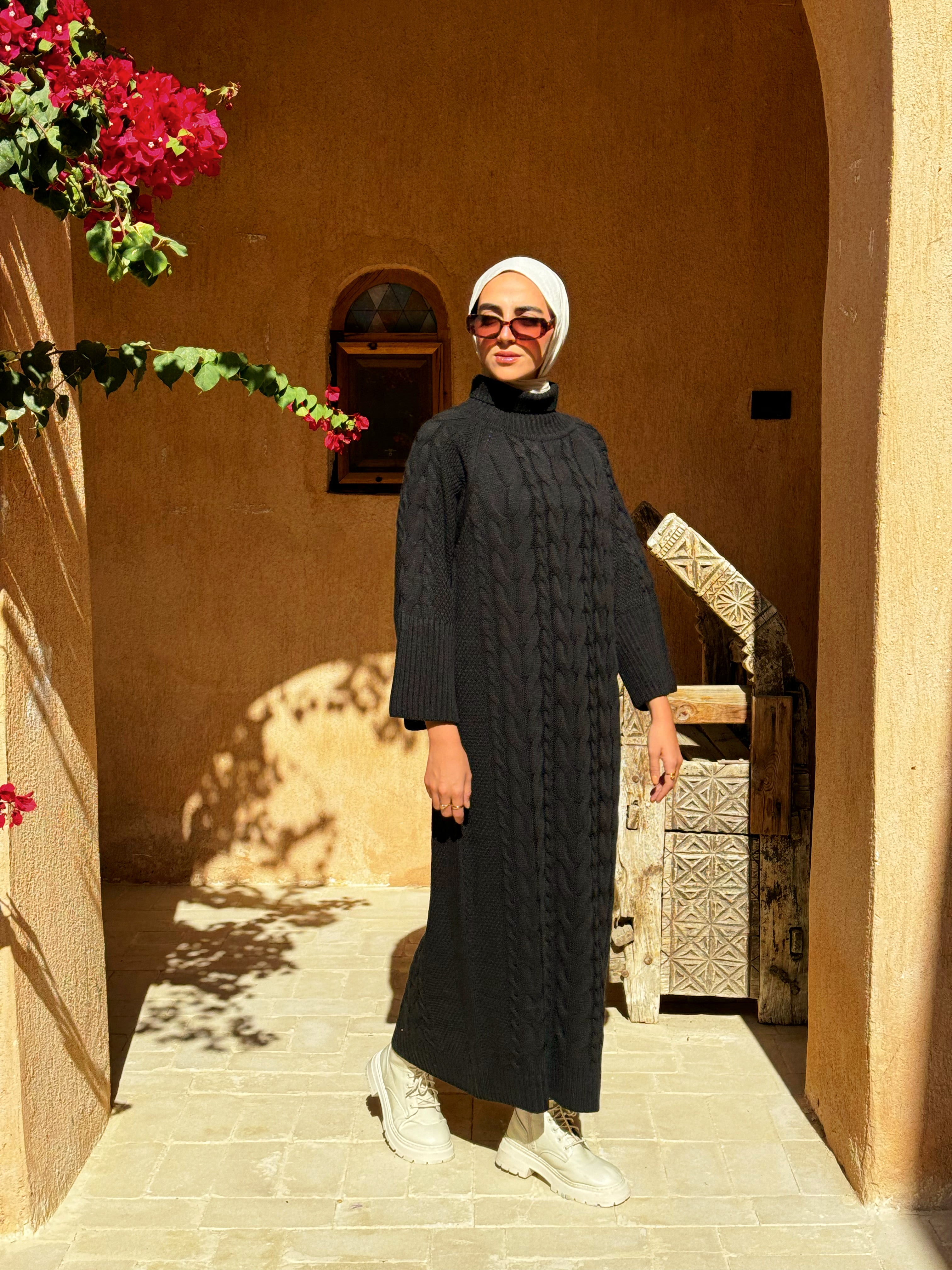 Braided Sleeves Knit Dress - Black – Hijab Boutique
