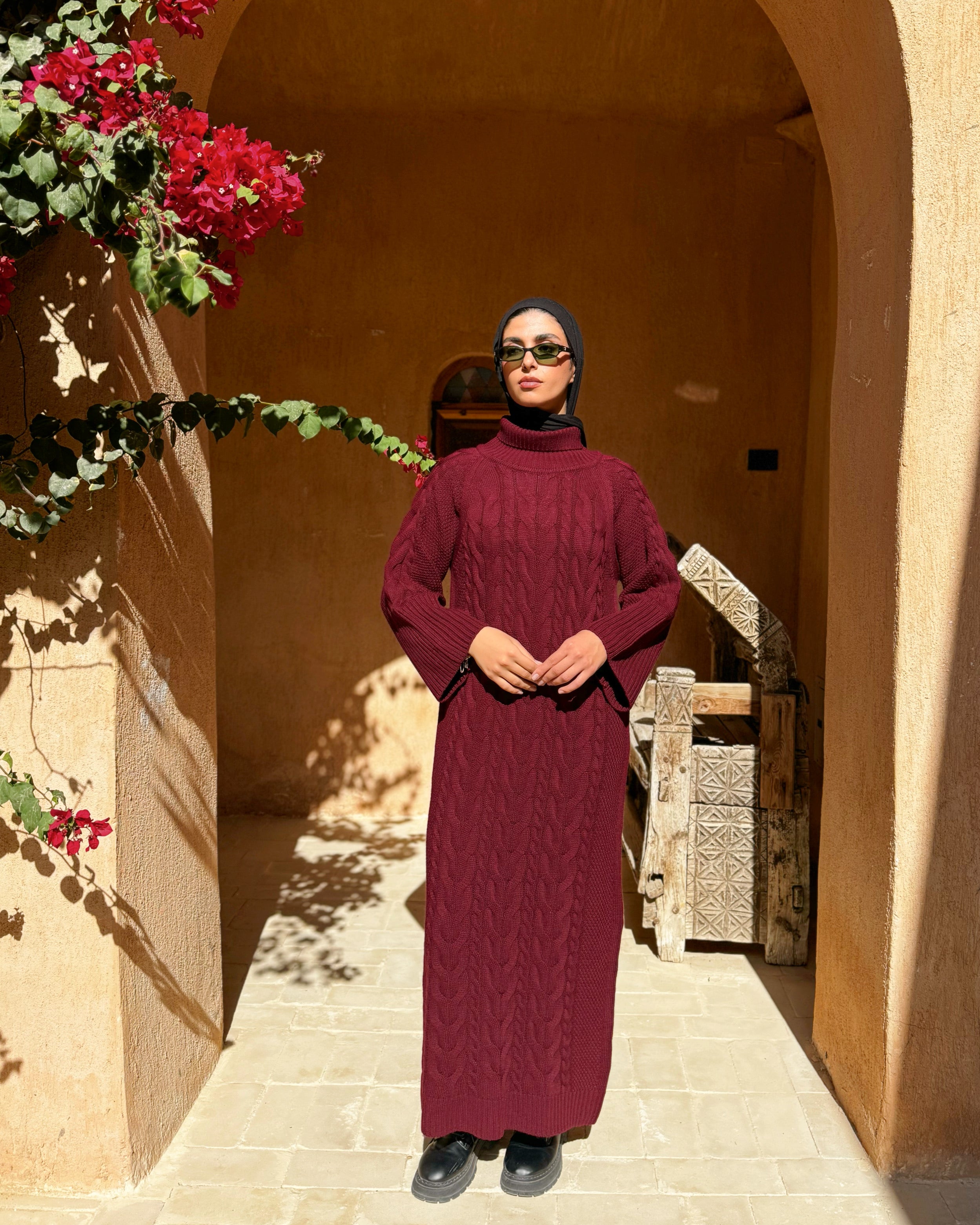 Braided Sleeves Knit Dress-Maroon – Hijab Boutique