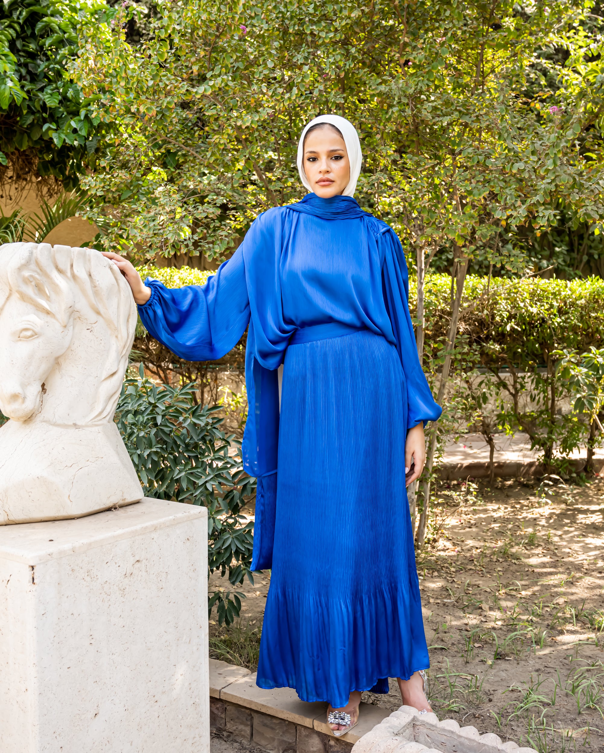 Chiffon Set With Scarf - Blue ( Available at stores only ) – Hijab Boutique
