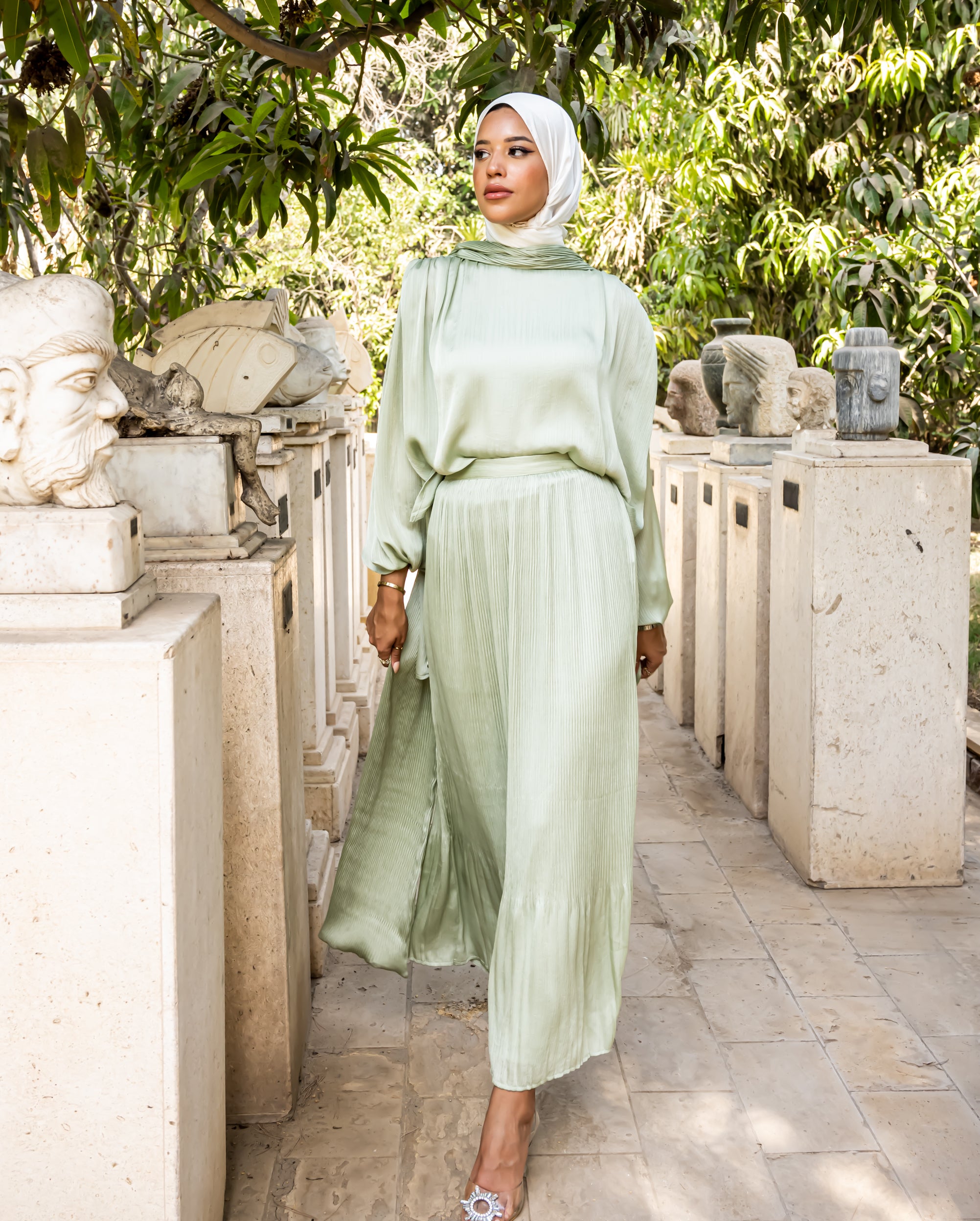 Chiffon Set With Scarf - Mint ( Available at stores only ) – Hijab Boutique