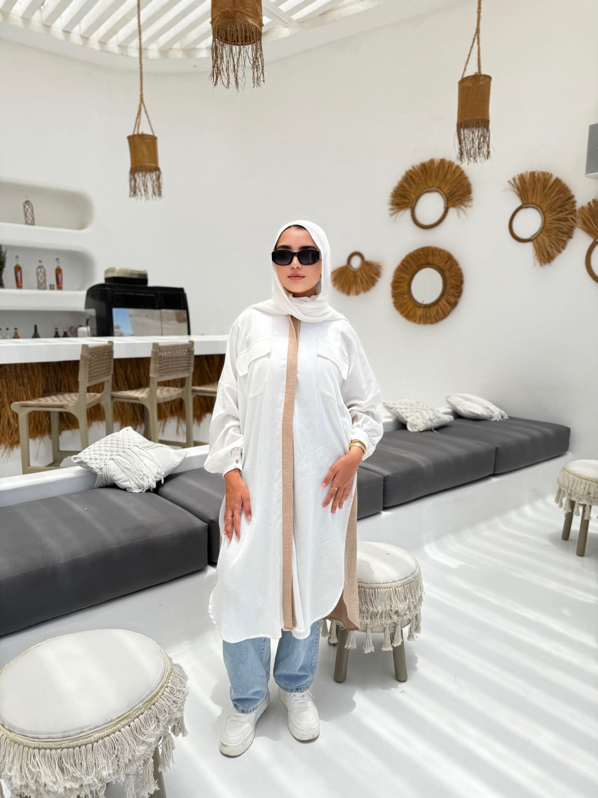 Color-Block Linen Blouse-Beige – Hijab Boutique