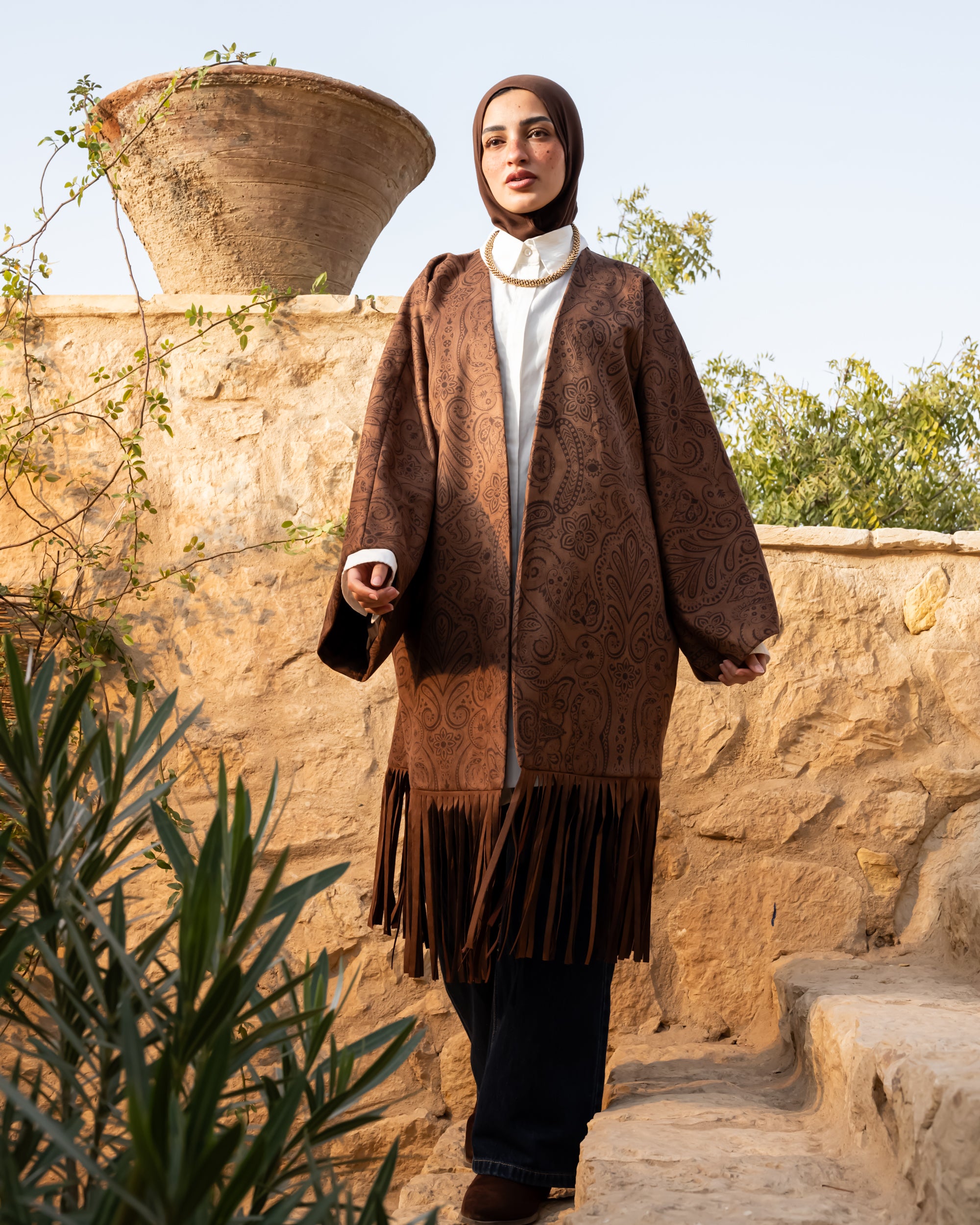 Printed Suede Cardigan - Brown – Hijab Boutique