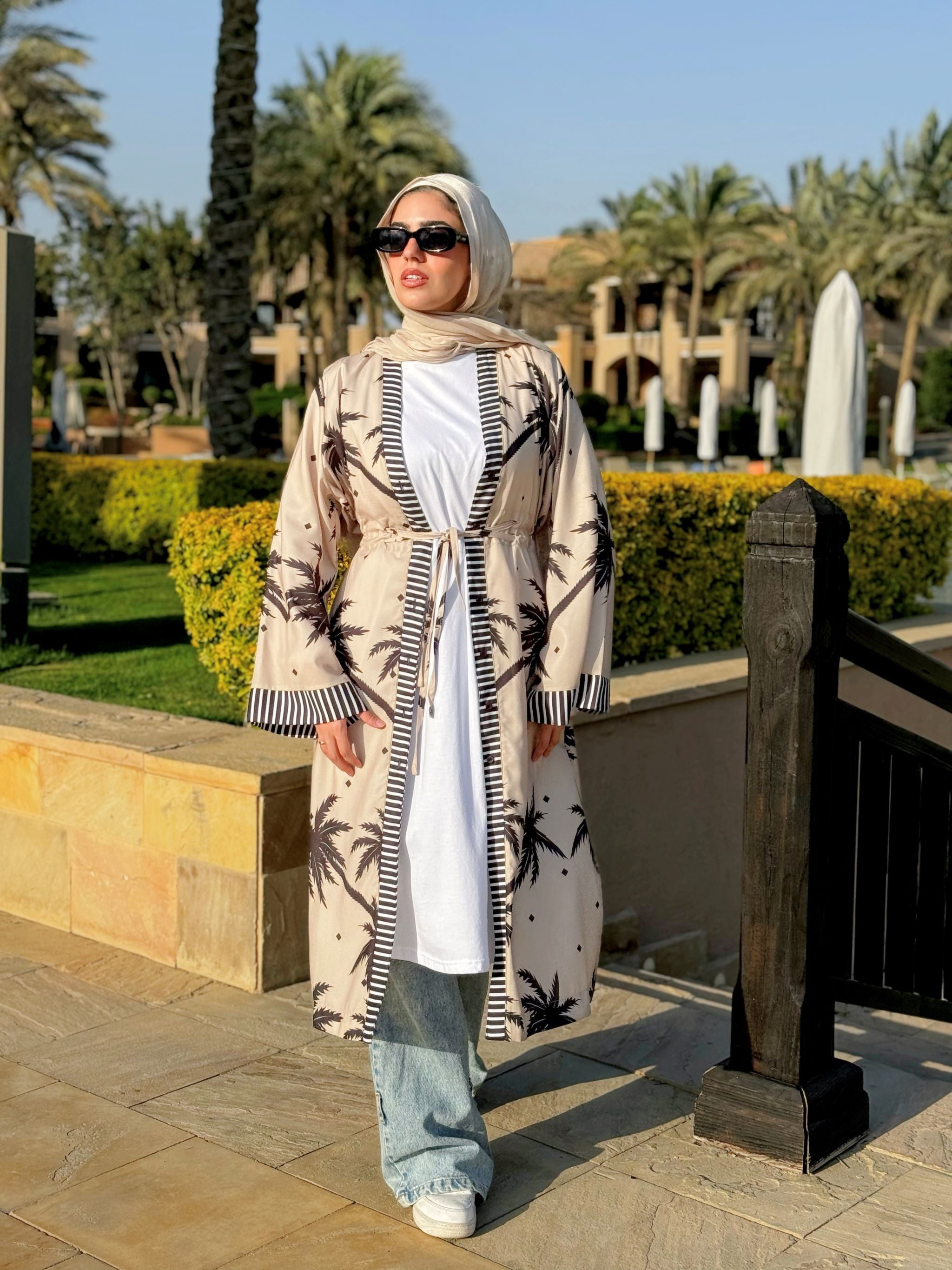 Double Drawstring Printed Cardigan-Beige – Hijab Boutique