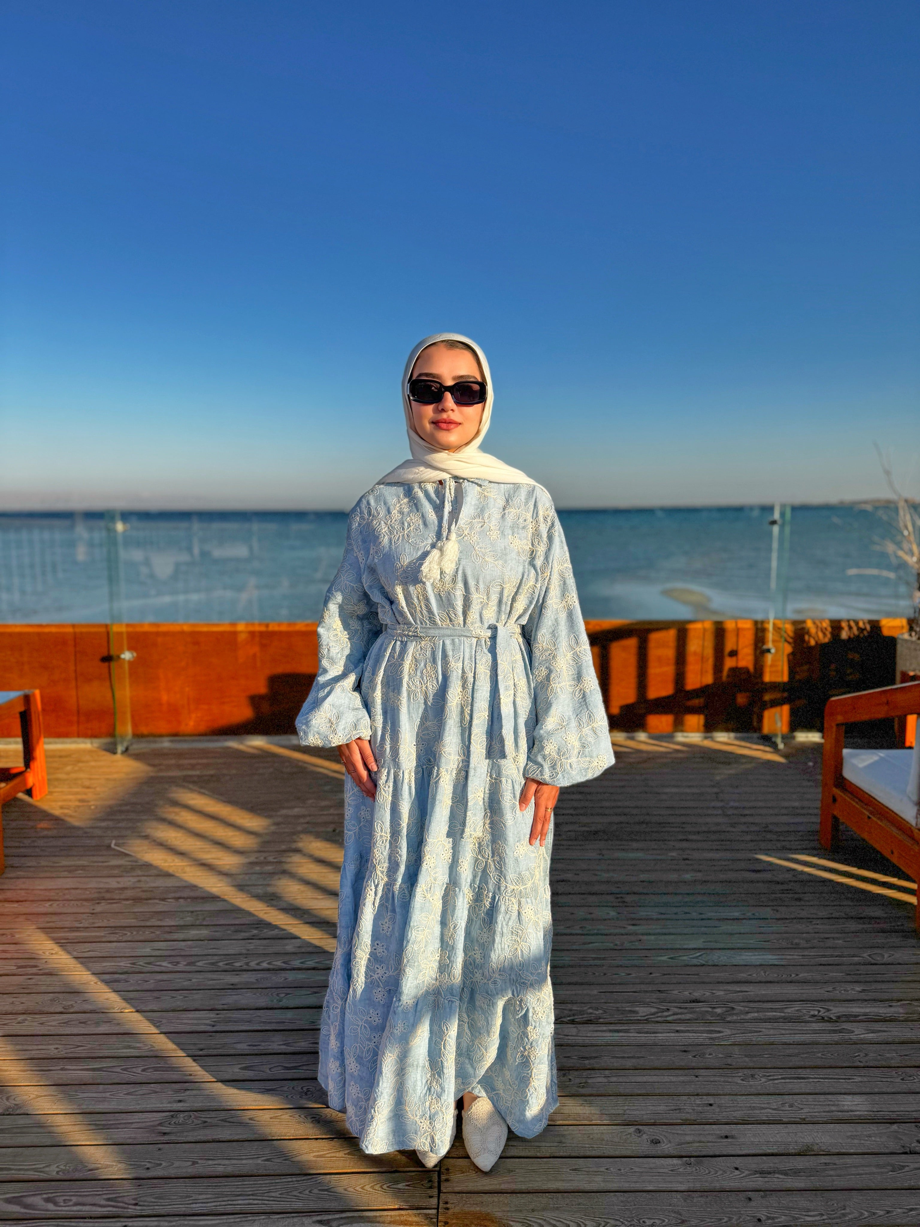 Colored Broderie Dress - Baby Blue – Hijab Boutique
