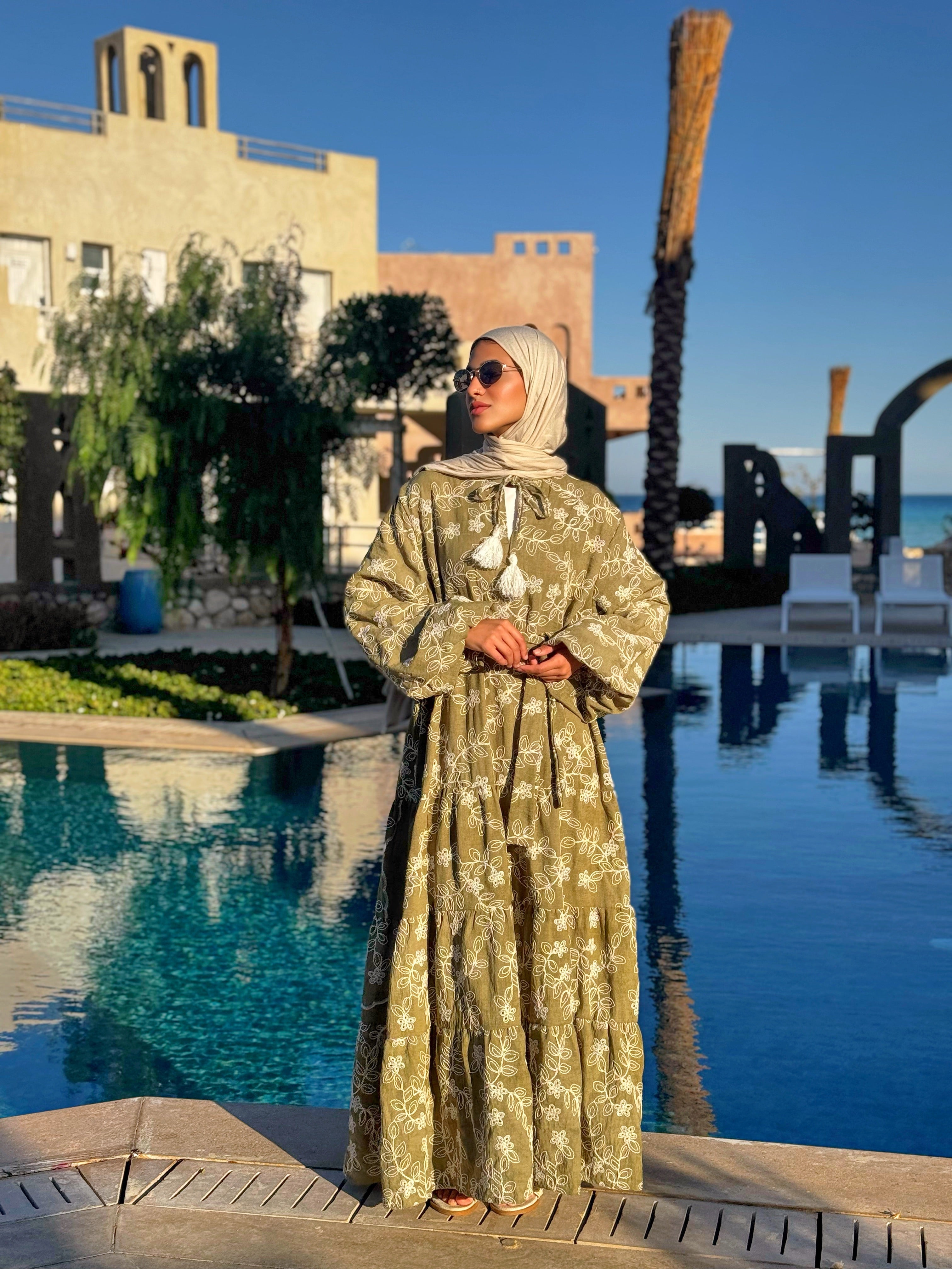 Colored Broderie Dress - Olive – Hijab Boutique