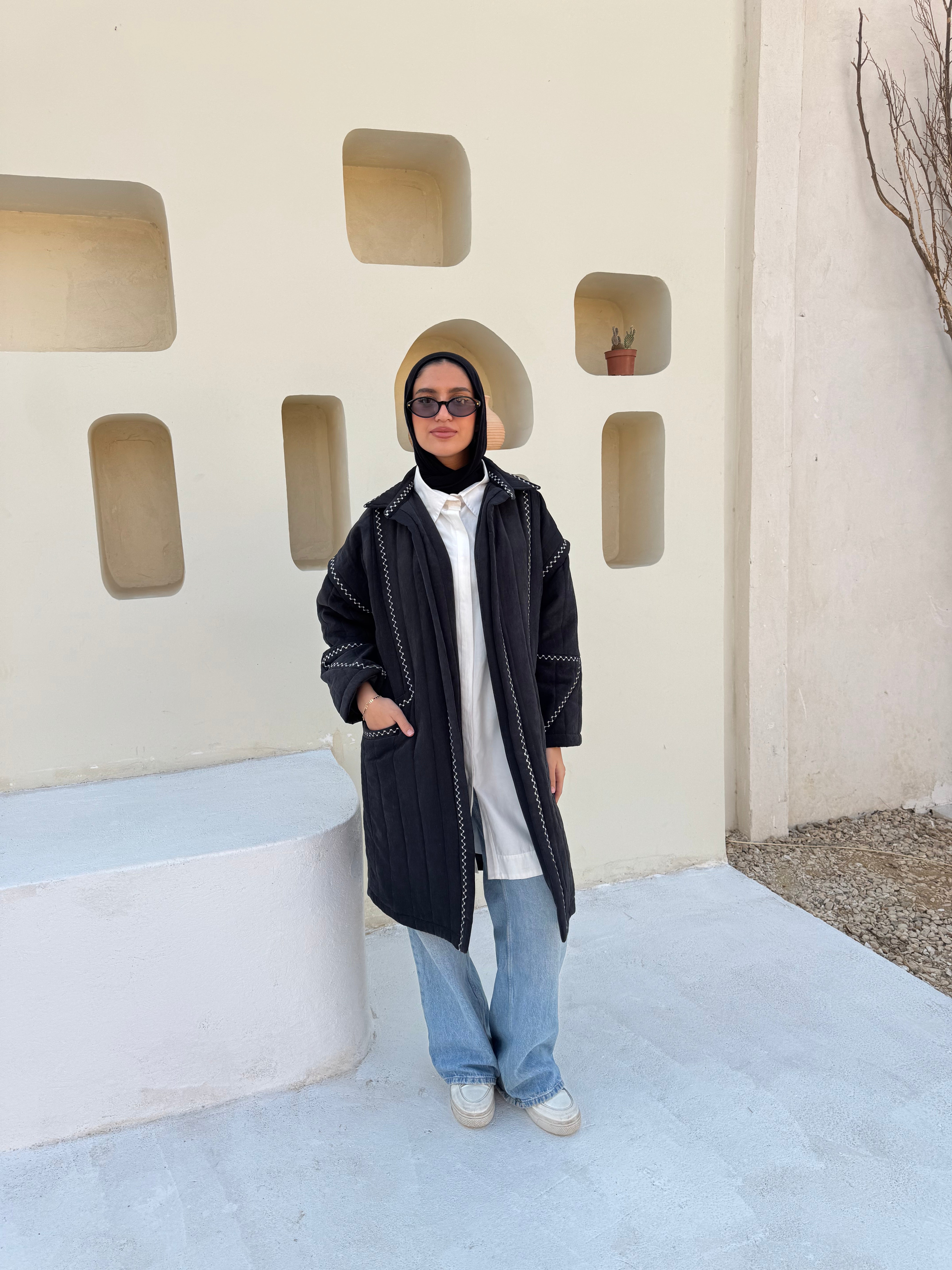 Boho Stitch Puffer Jacket - Black – Hijab Boutique