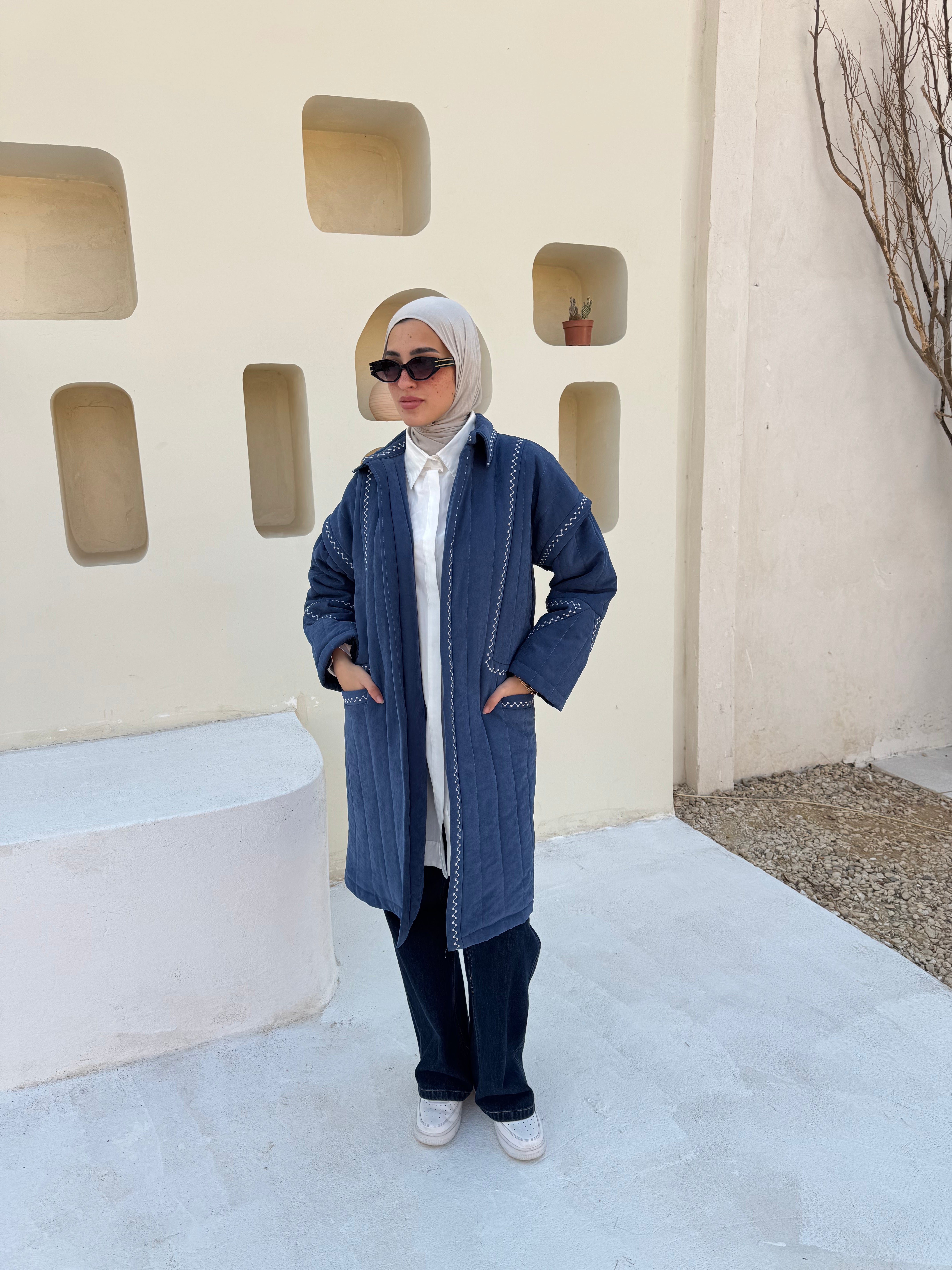 Boho Stitch Puffer Jacket - Blue – Hijab Boutique
