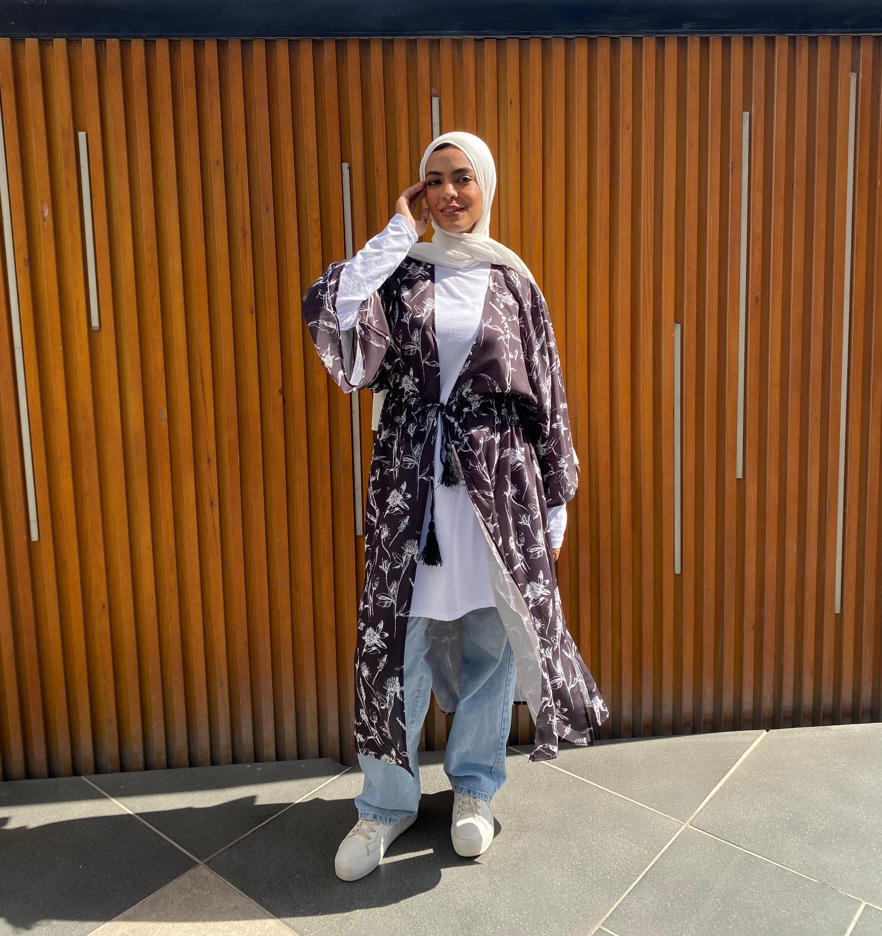 Kimono With DrawString - Floral Black – Hijab Boutique