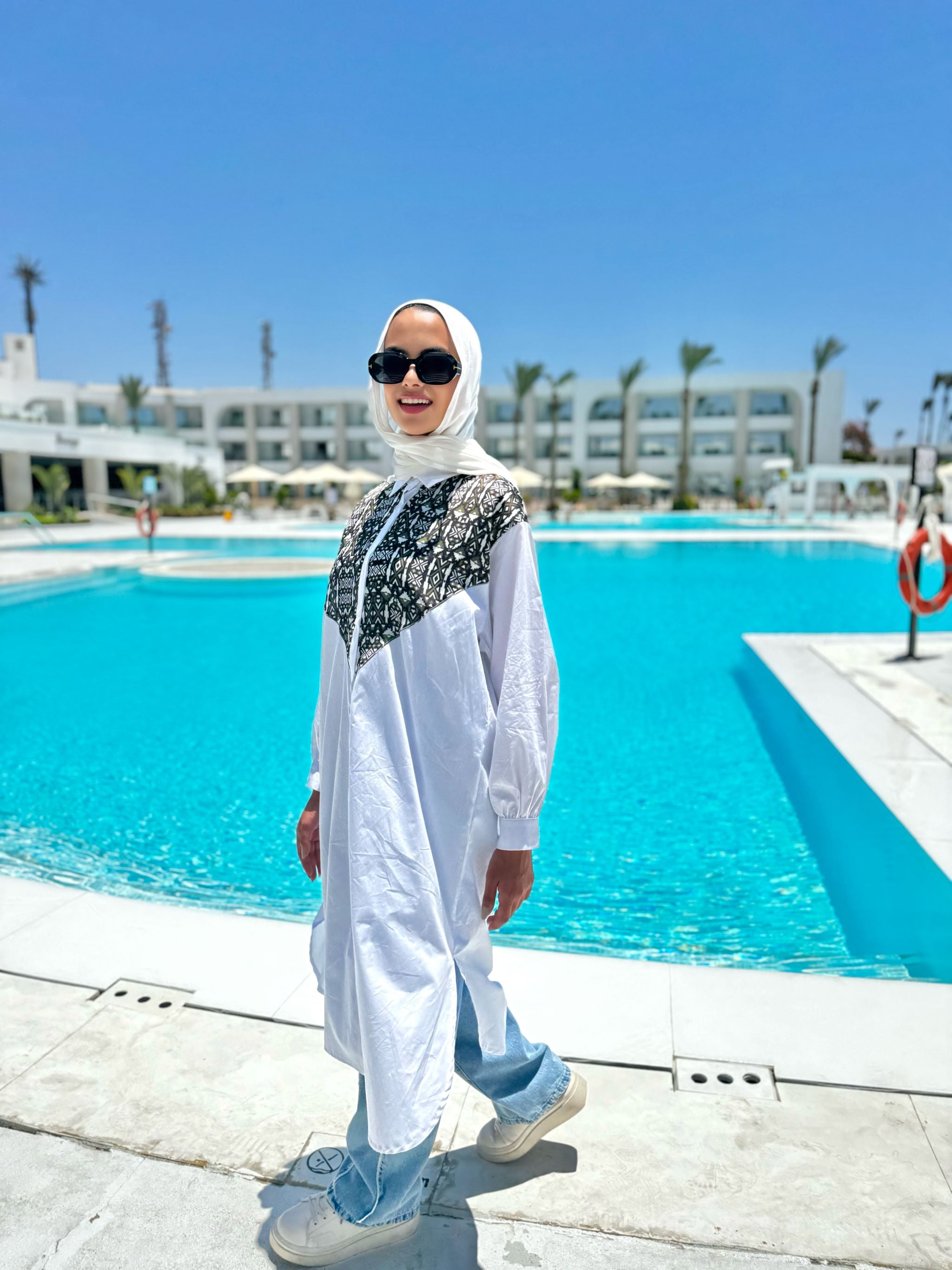 Mixed Fabric Shirt-White*olive – Hijab Boutique