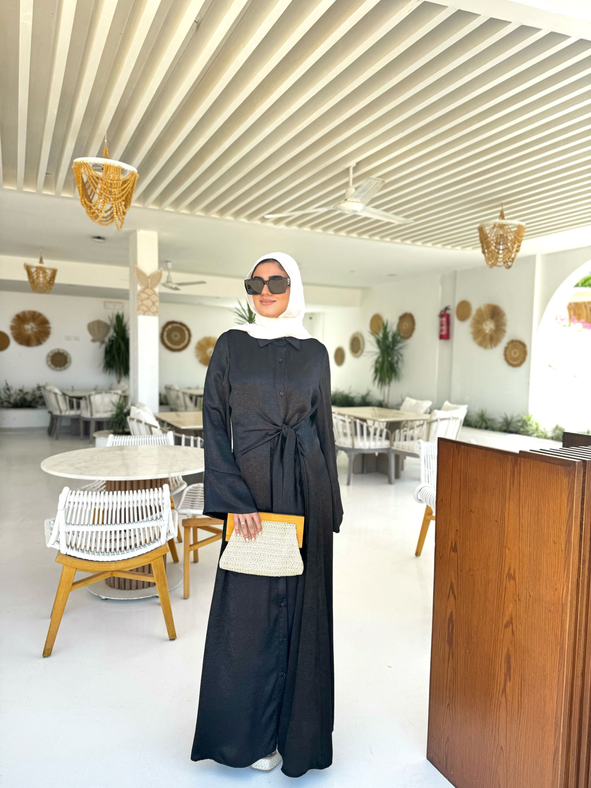 Overlap Tie Satin Dress-Black – Hijab Boutique