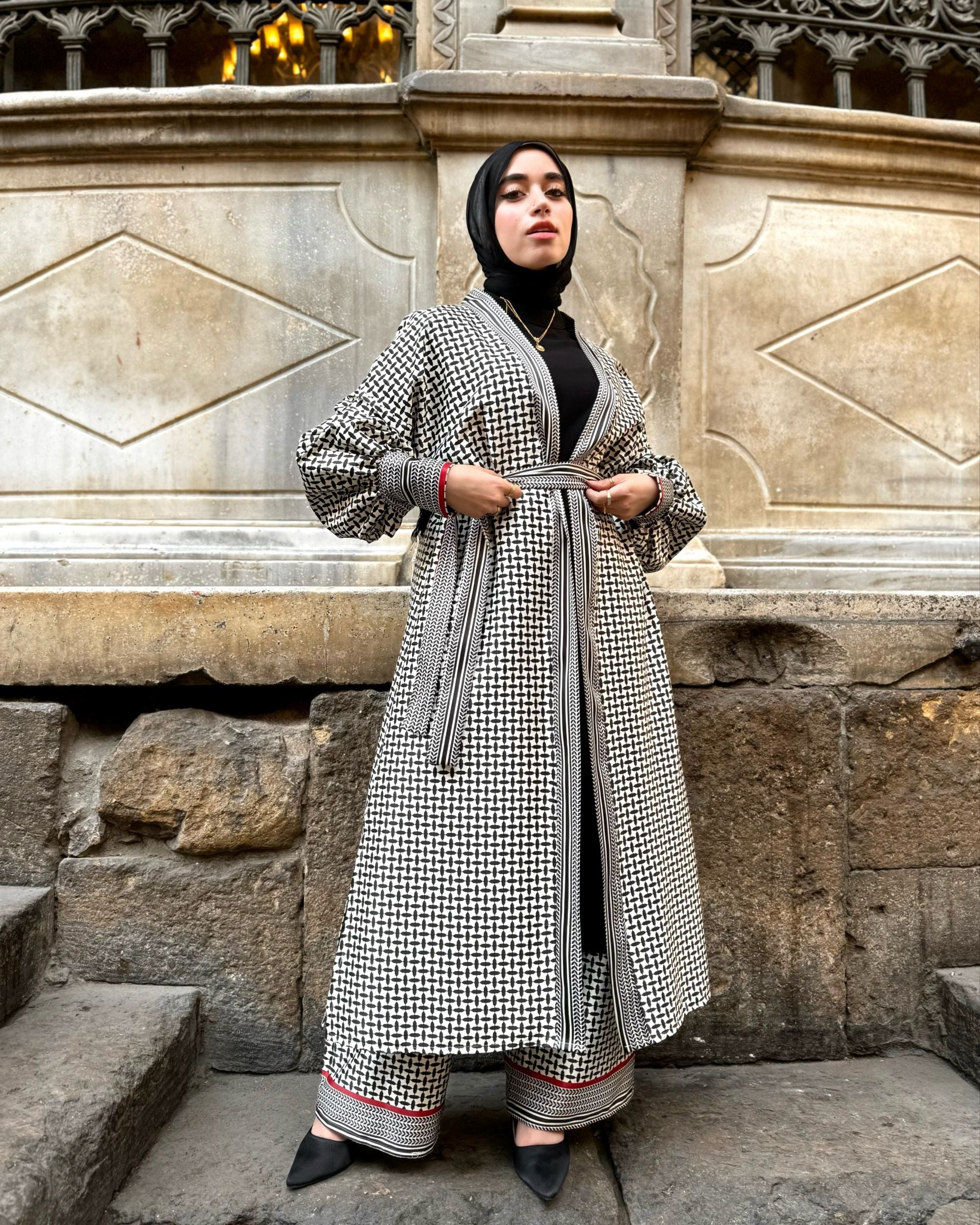 Palestinian Printed Cardigan-Black*White – Hijab Boutique
