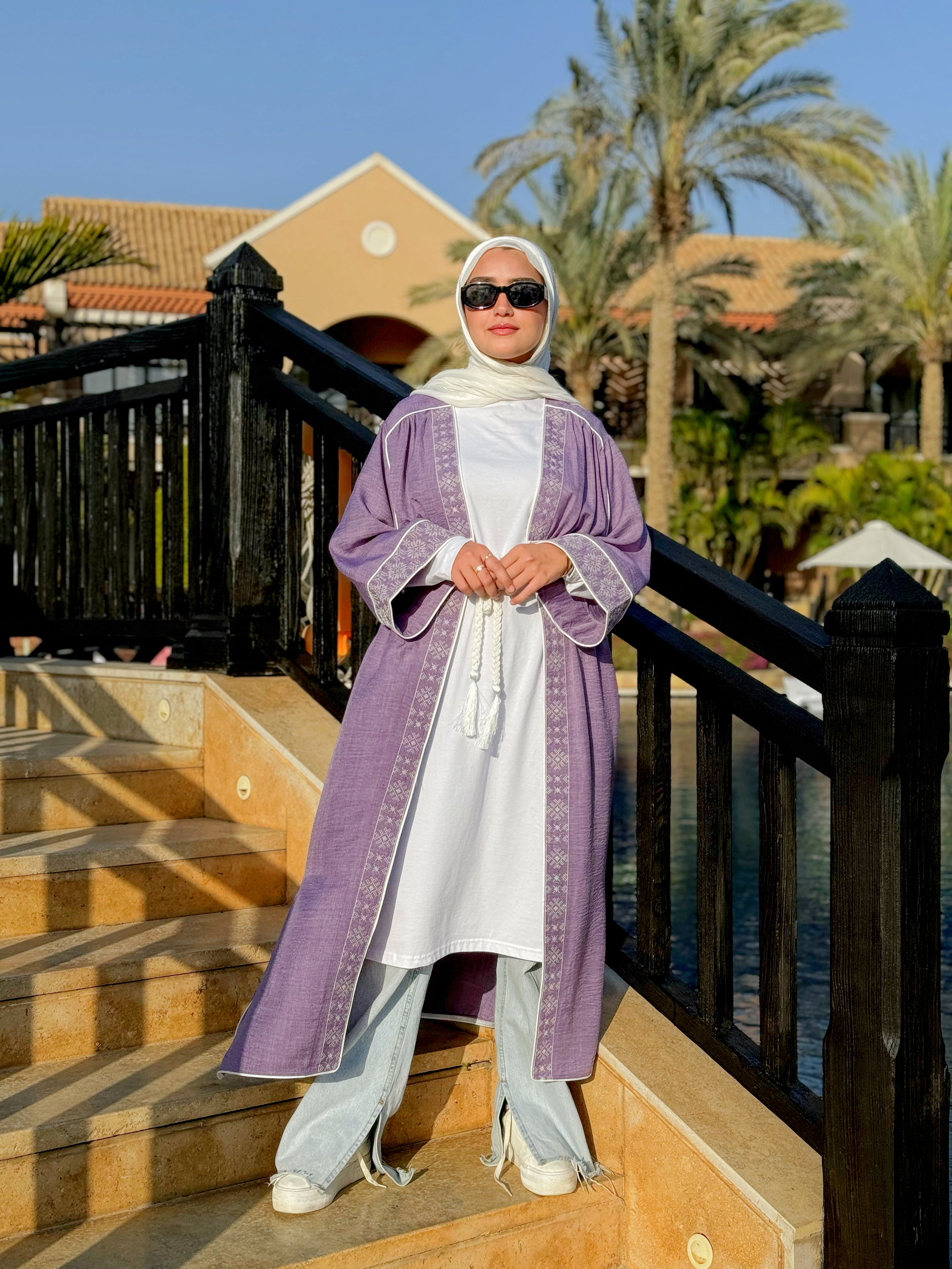 Piped Embroidered Cardigan-Purple – Hijab Boutique