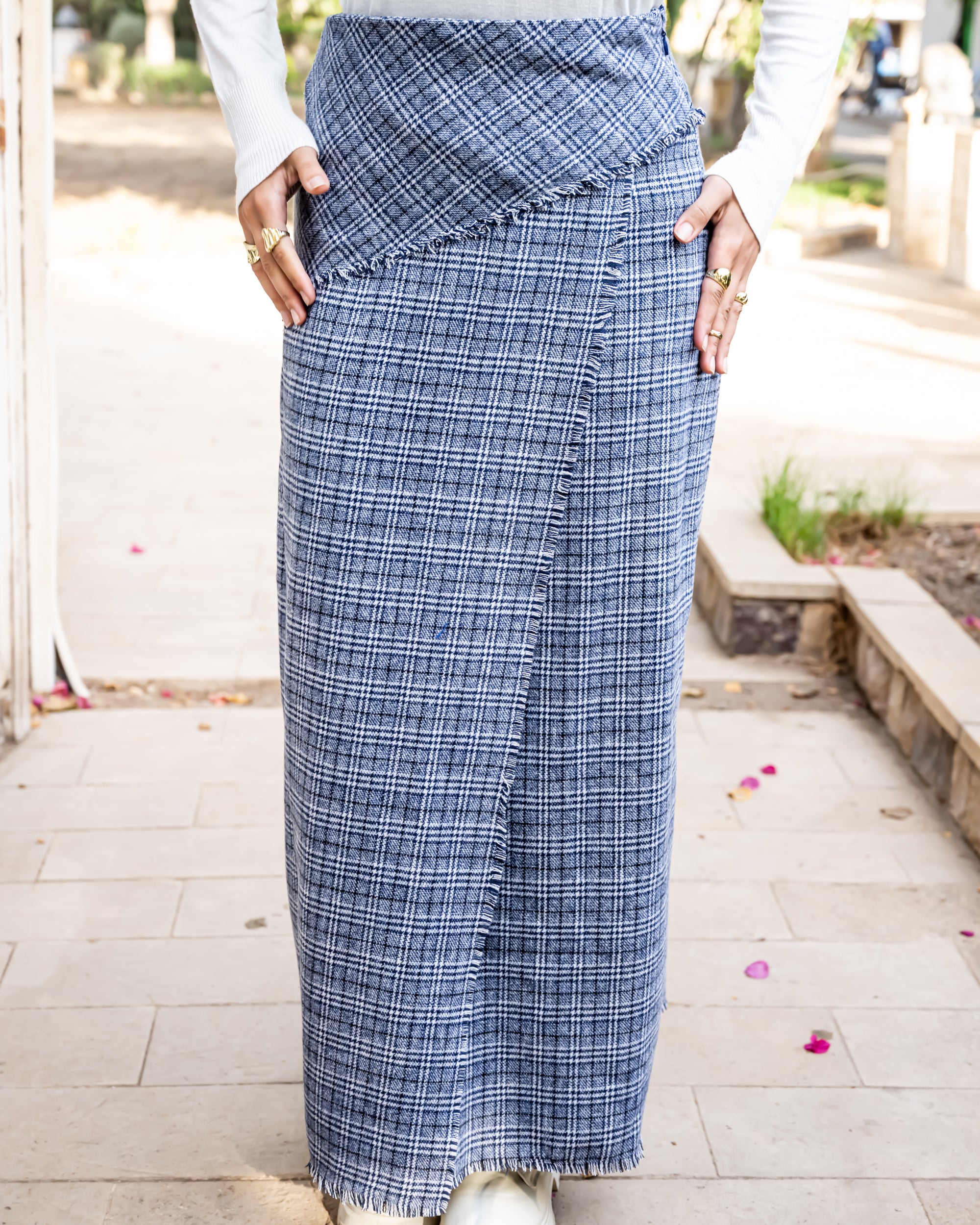 Plaid Fringed Skirt - Blue – Hijab Boutique