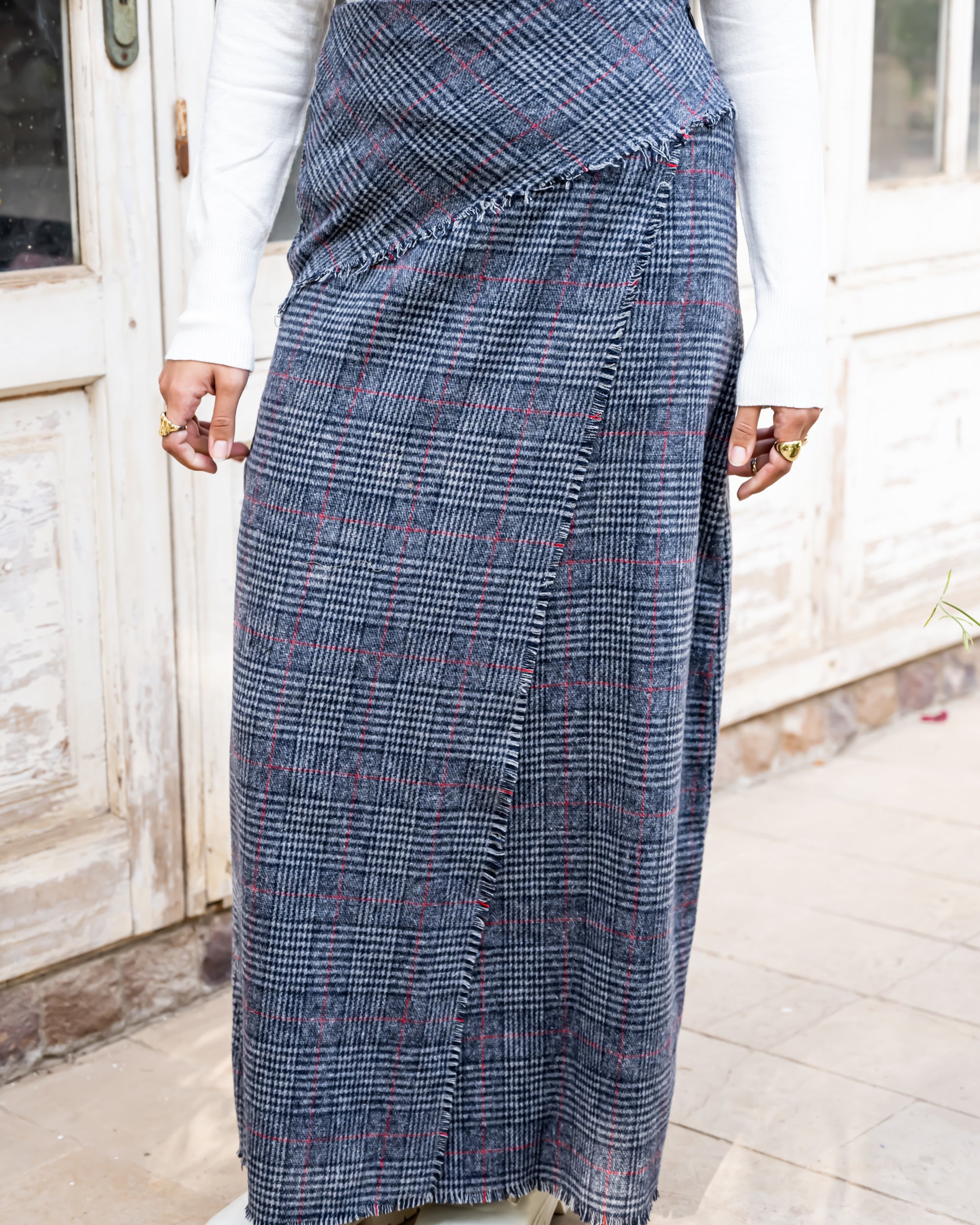 Plaid Fringed Skirt - Navy*Red – Hijab Boutique