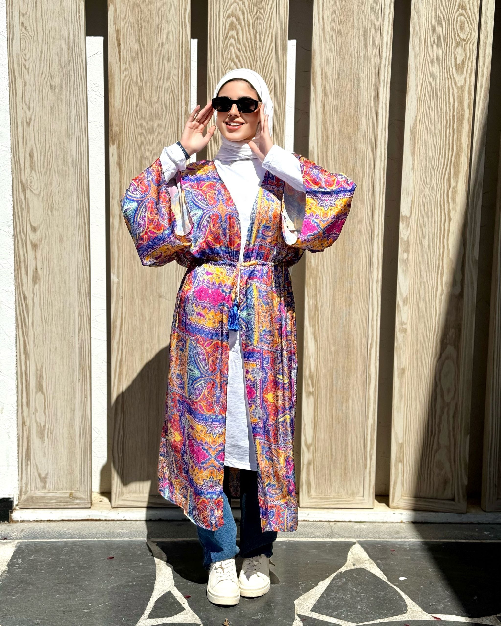 Satin Drawstring Kimono-Fuchsia – Hijab Boutique