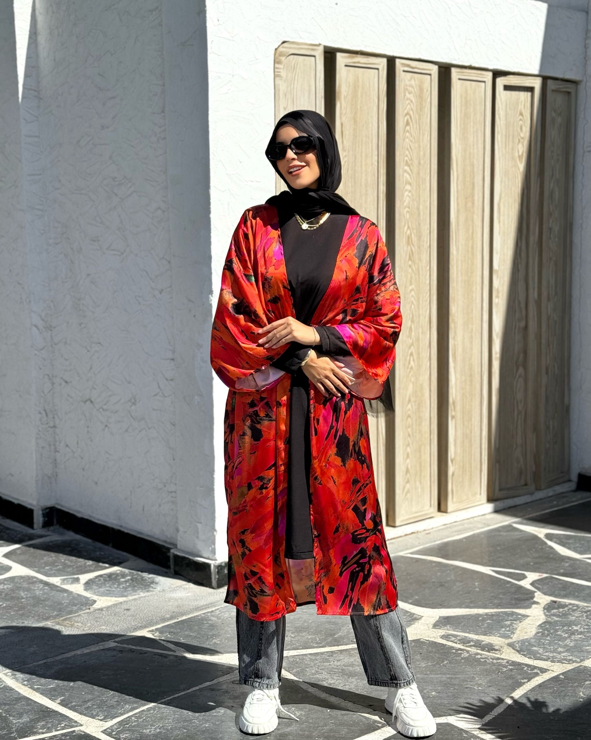 Satin Drawstring Kimono-Orange – Hijab Boutique