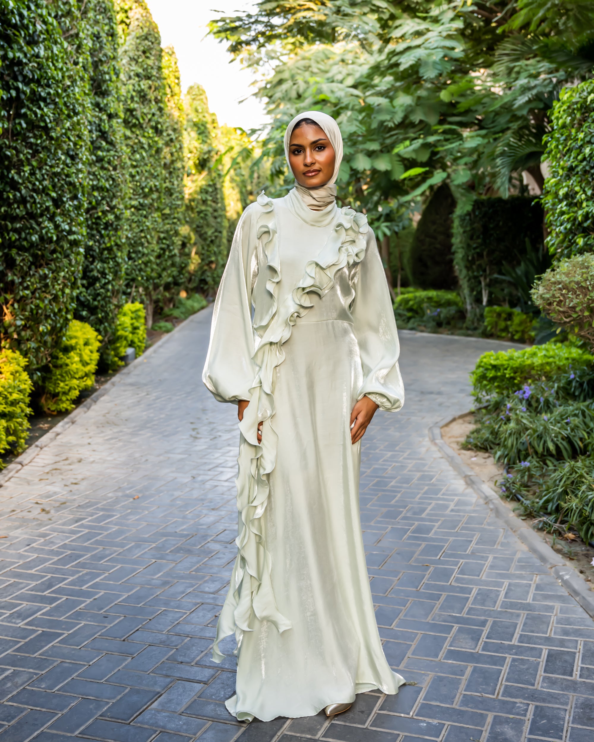 Shimmer Ruffled Dress - Mint ( Available at stores only ) – Hijab Boutique