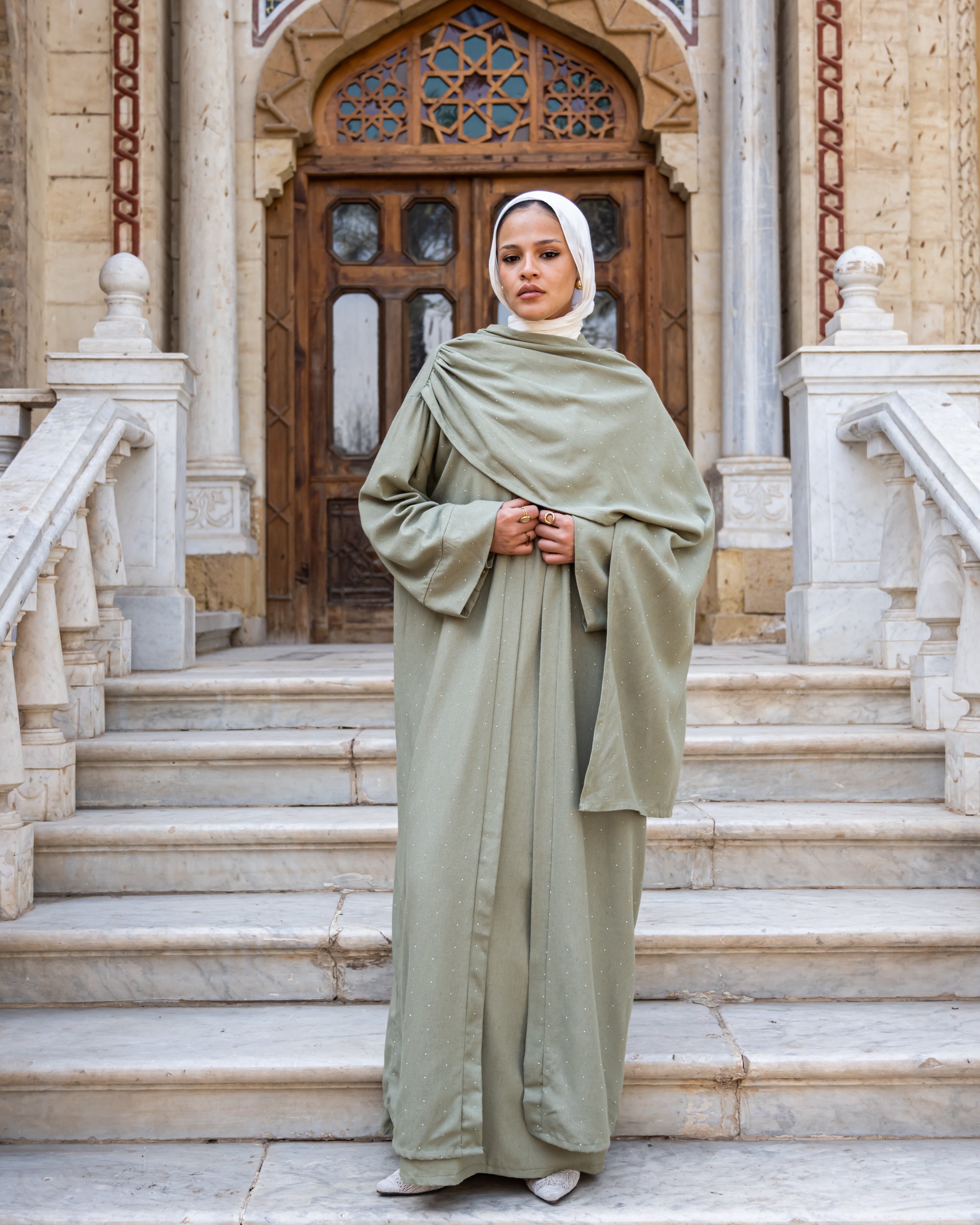 Strass Abaya With Wrap scarf - Olive – Hijab Boutique