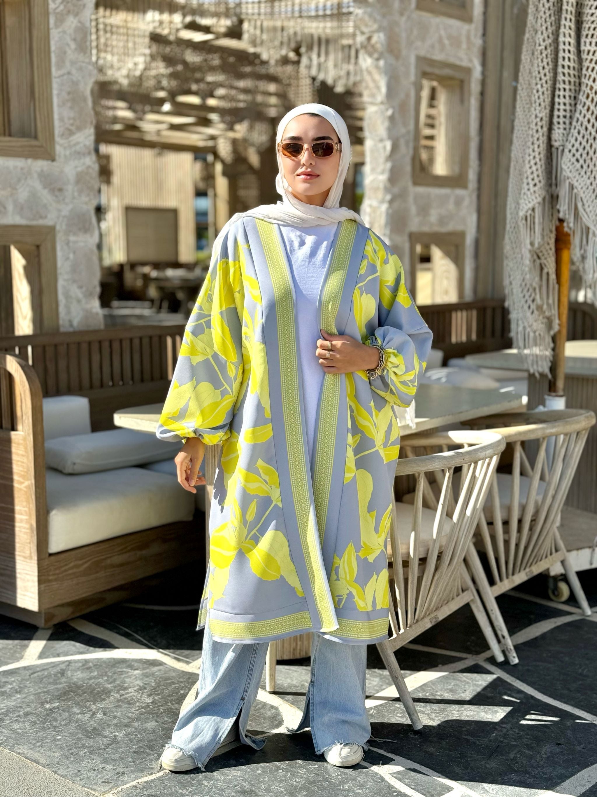Tropical Printed Cardigan-Grey – Hijab Boutique