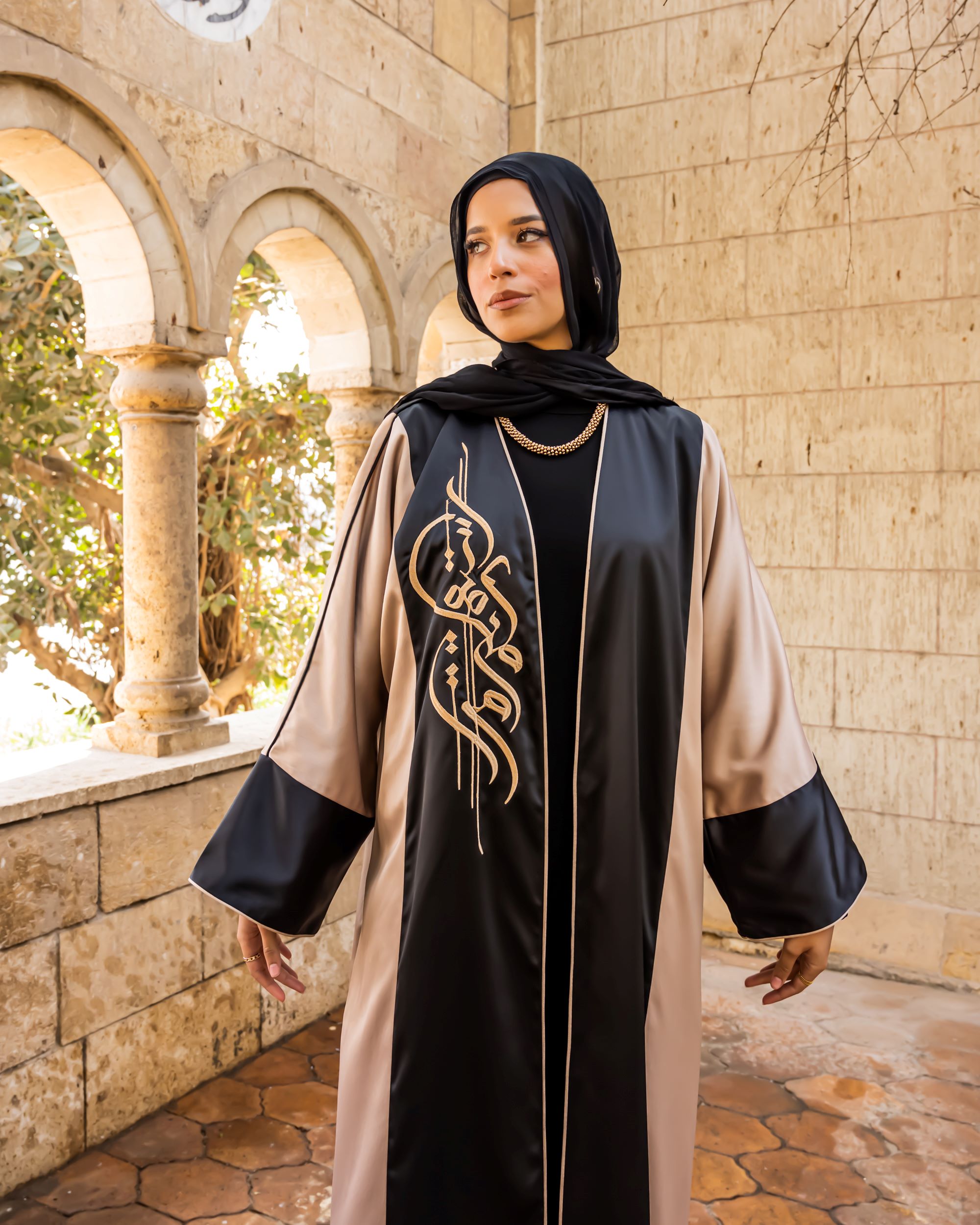 Embroidered Color Block Kaftan-Cafe – Hijab Boutique