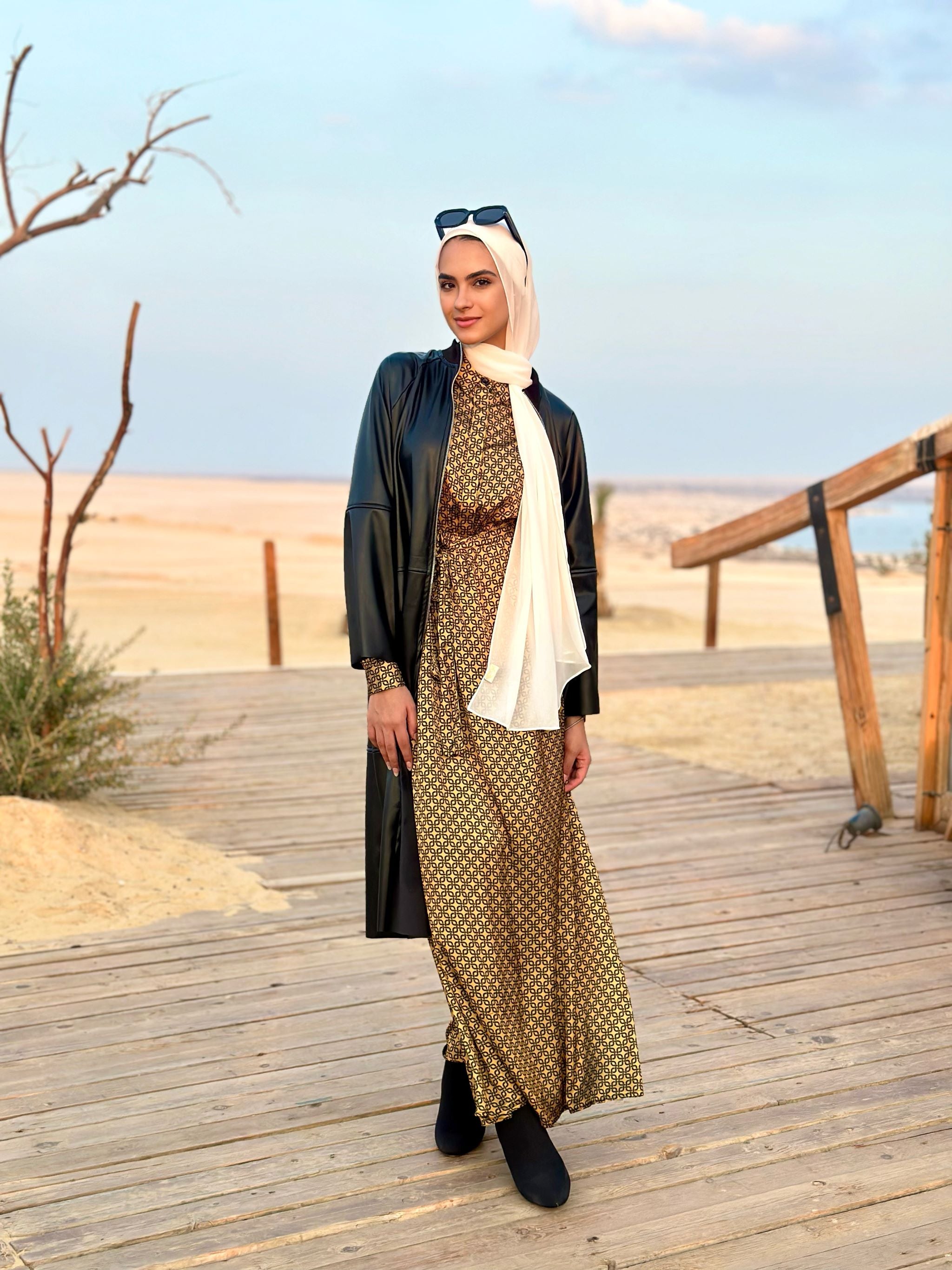 Printed Satin Flowy Dress-Mustard – Hijab Boutique