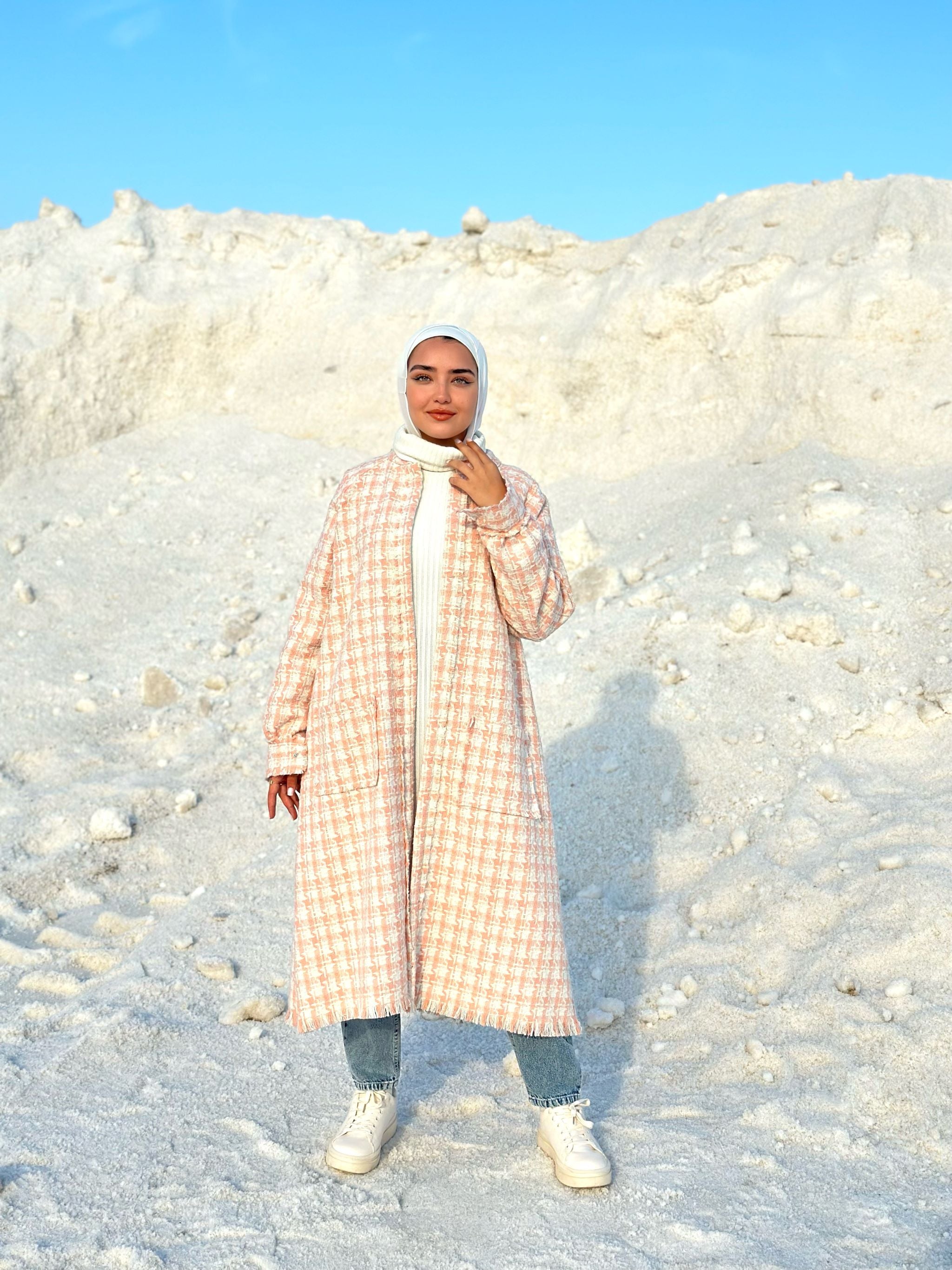 Tweed Fringed Cardigan-Pink – Hijab Boutique